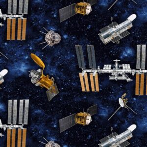 space fabric planetary missions satellites in multi premium quality 100% cotton fabric by the yard