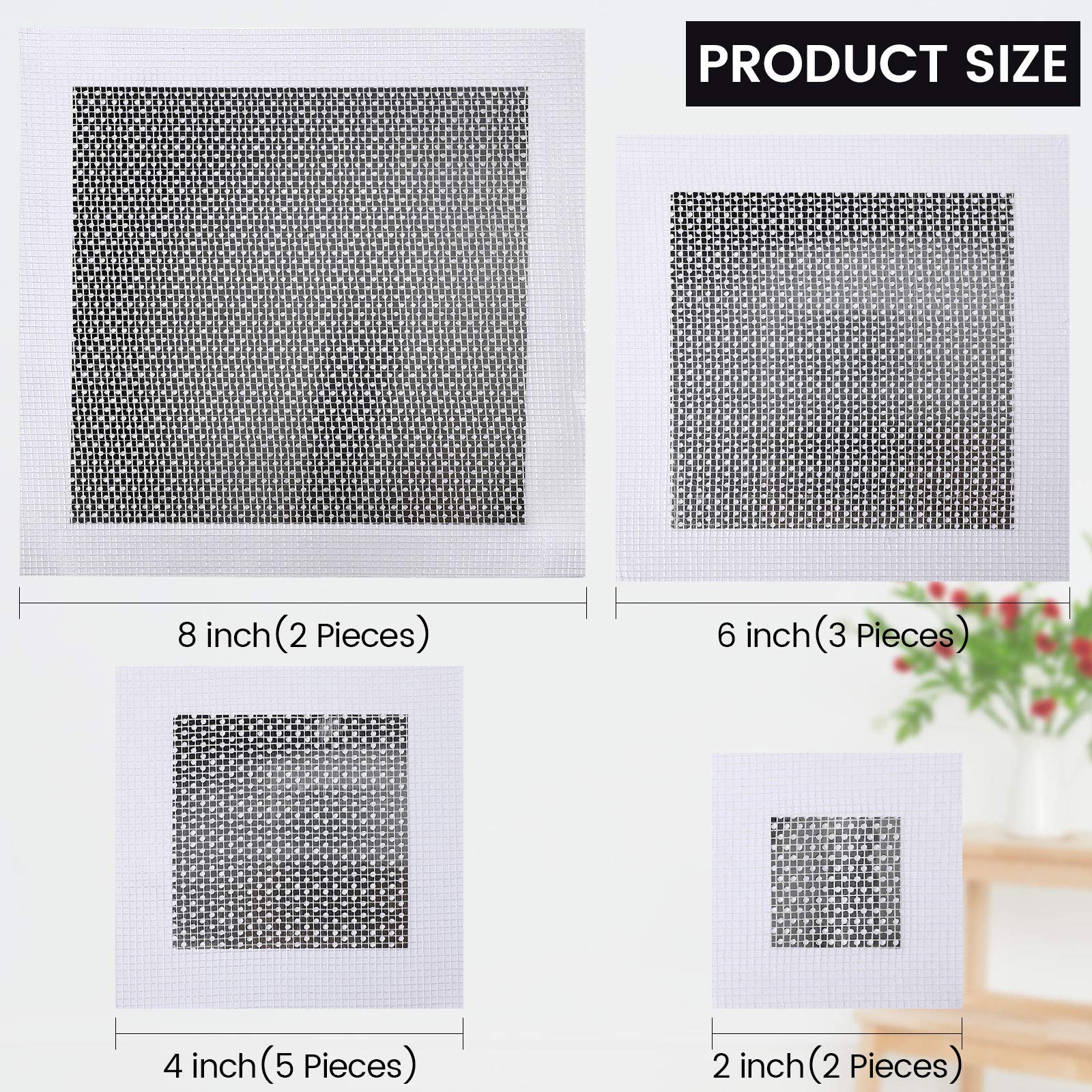 Ripeng 12 Pieces Aluminum Drywall Hole Patch 2/4/6/8 Inch Metallic Drywall Patch Self Adhesive Mesh Wall Repair Patch Kit Drywall Screens for Ceiling Plaster Wall Repair Tools(2 inch, 4 inch)