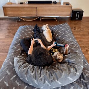 CordaRoy's Chenille Nest Gaming Bean Bag Chair with Controller Pockets and Handle, Convertible Foam-Filled Chair/Queen-Size Lounger, Charcoal