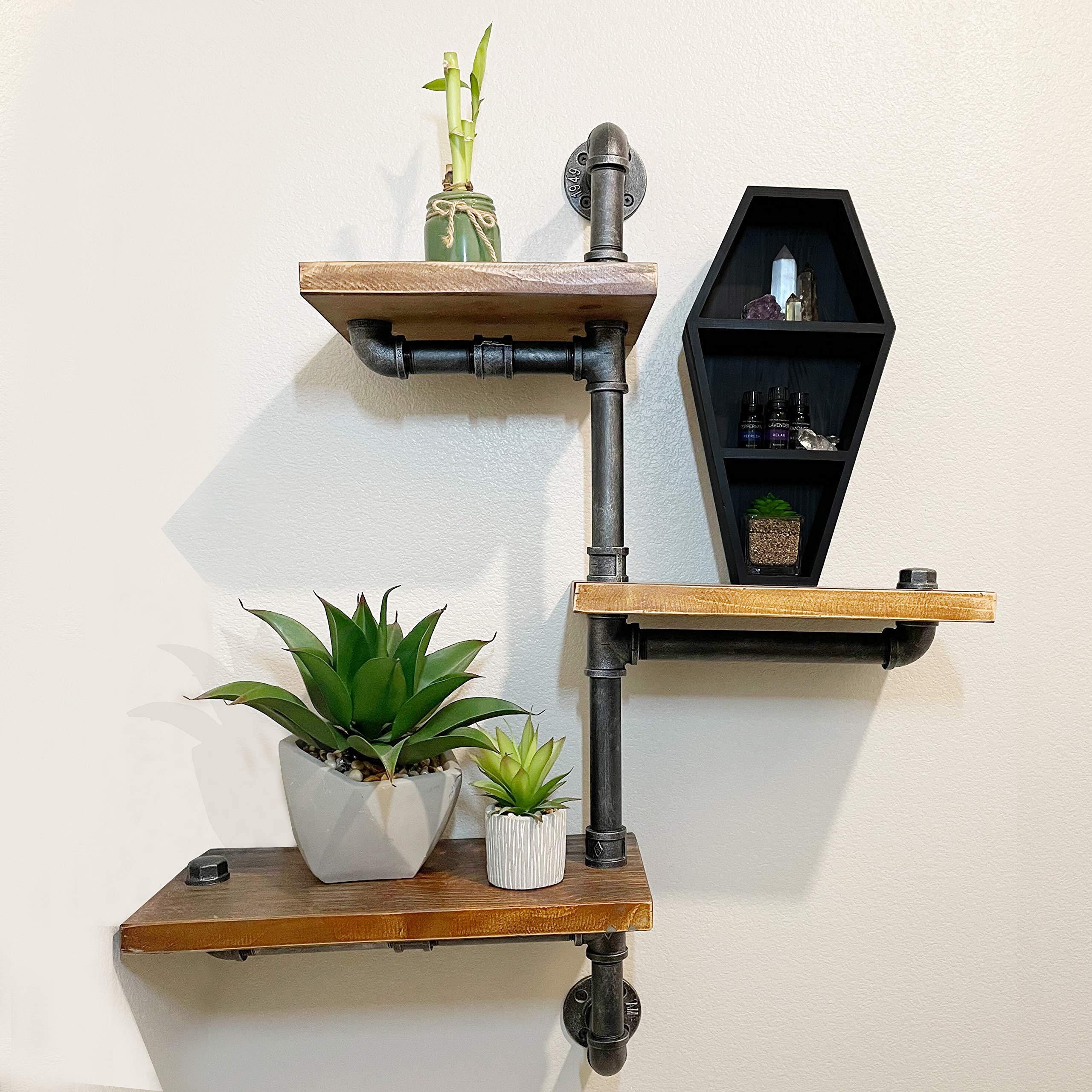 Rory's Creative Designs Coffin Shelf - Solid Pine Wood Black Floating Wall Shelves for Home Bedroom Living Room Bathroom - Spooky Gothic Decor for Witchy Horror Crystal Display - 15" Tall by 8" Wide