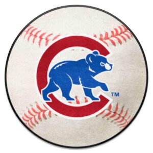 fanmats 29141 chicago cubs baseball shaped accent rug - 27in. diameter - c bear alternate logo