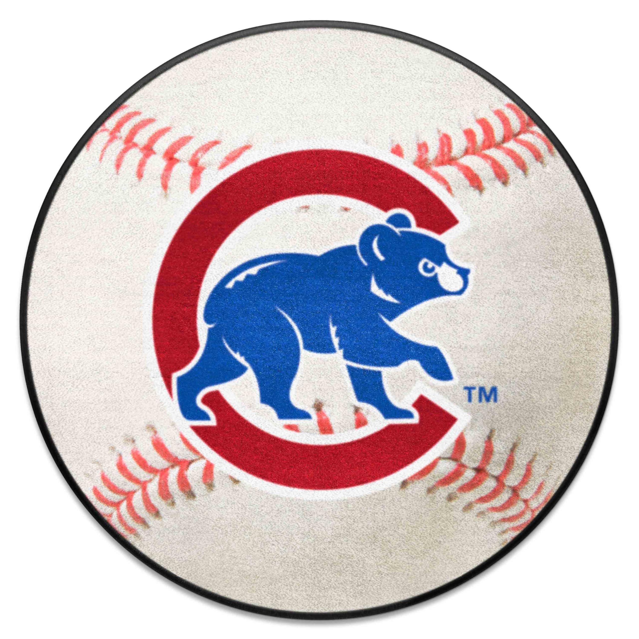 FANMATS 29141 Chicago Cubs Baseball Shaped Accent Rug - 27in. Diameter - C Bear Alternate Logo