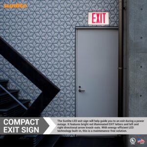 Sunlite 05271-SU Compact LED Exit Sign, 0.25 Watts, 120-277 Volt, 90-Minute Battery Backup, Wall Mount, IP20, UL Listed, White