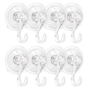 suction cup hooks, 8pcs heavy duty vacuum strong suction cups with hooks large clear reusable suction cup hook for shower bathroom towel window glass kitchen utensils and christmas wreath hanger