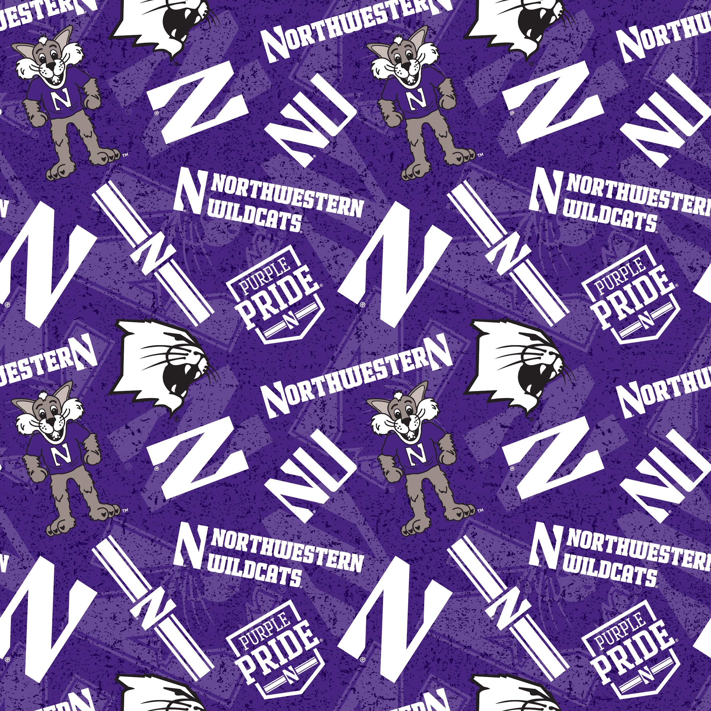 SYKEL ENTRPRISES SYKEL ENTERPRISES Northwestern Wildcats Cotton Fabric with New Tone ON Tone Design Newest Pattern…, 43 Inches