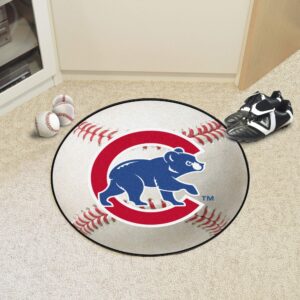 FANMATS 29141 Chicago Cubs Baseball Shaped Accent Rug - 27in. Diameter - C Bear Alternate Logo