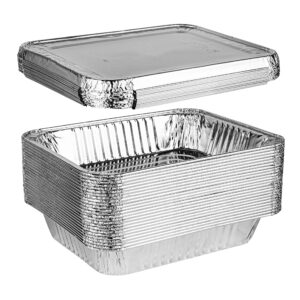 plasticpro disposable 9 x 13 aluminum foil pans with lids half size deep steam table bakeware - cookware perfect for baking cakes, bread, meatloaf, lasagna pack of 25 pans & 25 lids