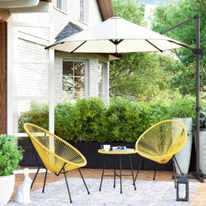 SONGMICS 3-Piece Outdoor Seating Acapulco Chair, Modern Patio Furniture Set, Glass Top Table and 2 Chairs, Indoor and Outdoor Conversation Bistro Set, Yellow UGGF011Y01