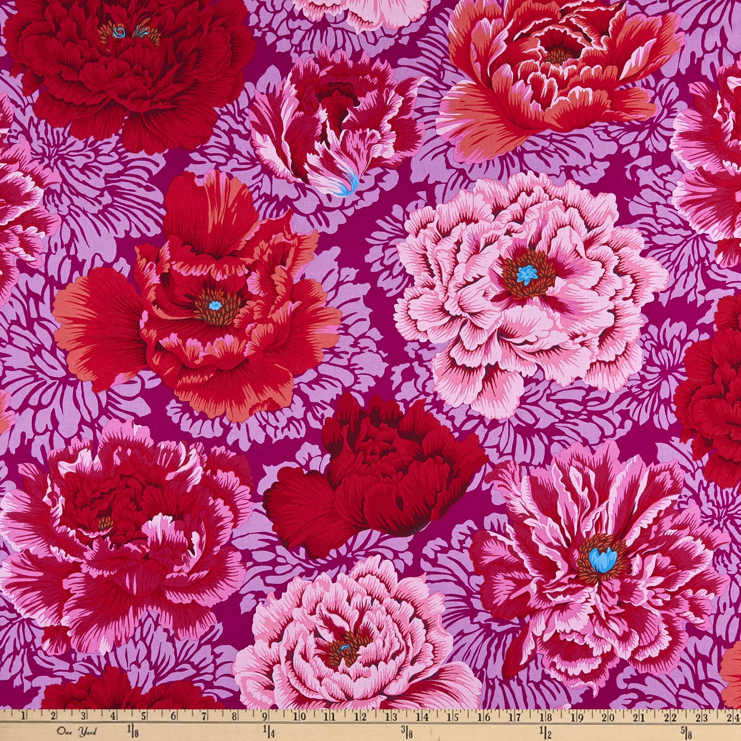 Kaffe Fassett Collective 2021 Brocade Peony Hot, Fabric by the Yard