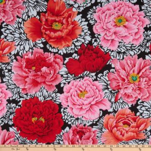 kaffe fassett collective 2021 brocade peony crimson, fabric by the yard