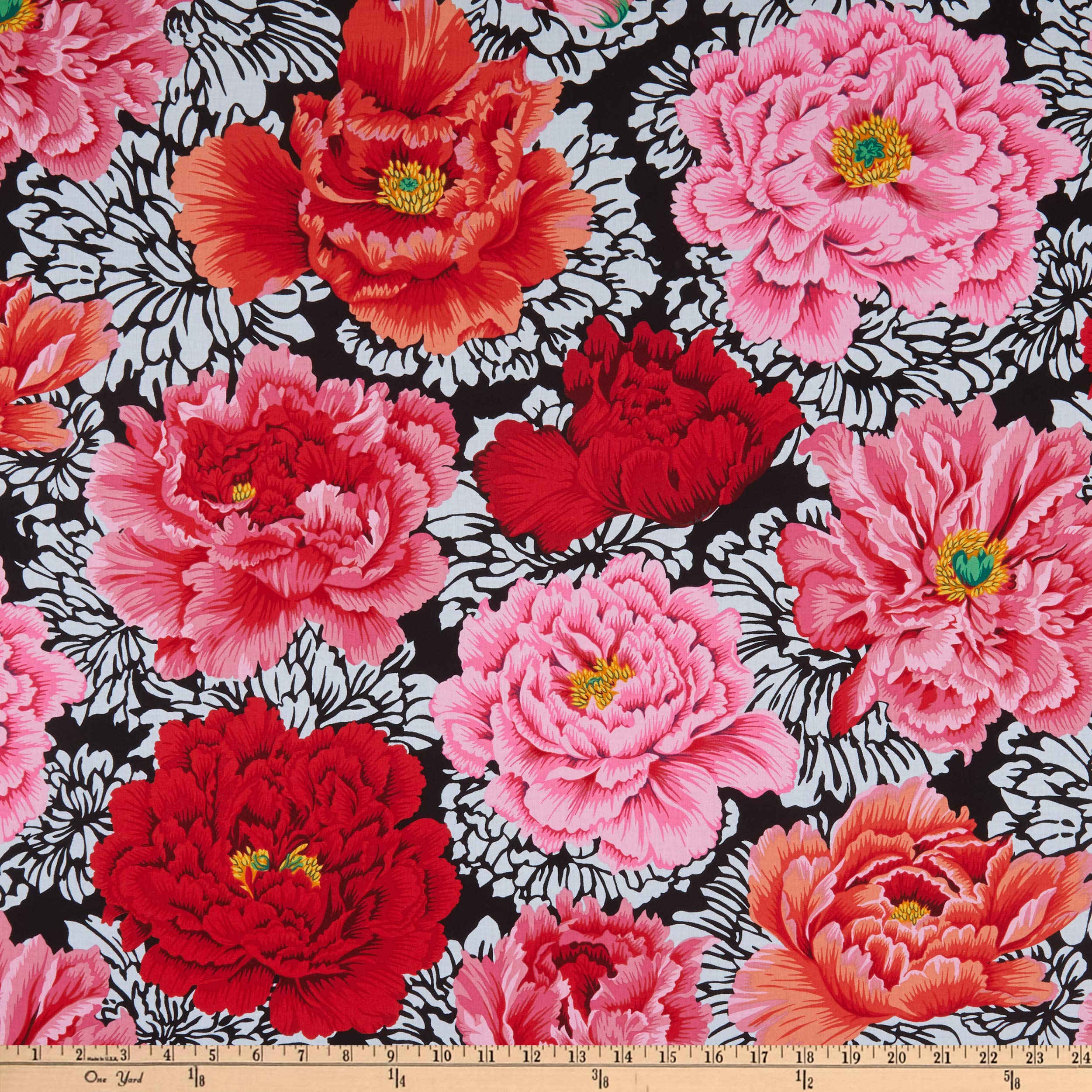 Kaffe Fassett Collective 2021 Brocade Peony Crimson, Fabric by the Yard