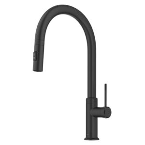 kraus oletto modern industrial pull-down single handle kitchen faucet in matte black, kpf-2654mb