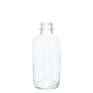 GlassBottleOutlet (Pack of 24) 4 oz. Clear Boston Round with Black Poly Cone Cap