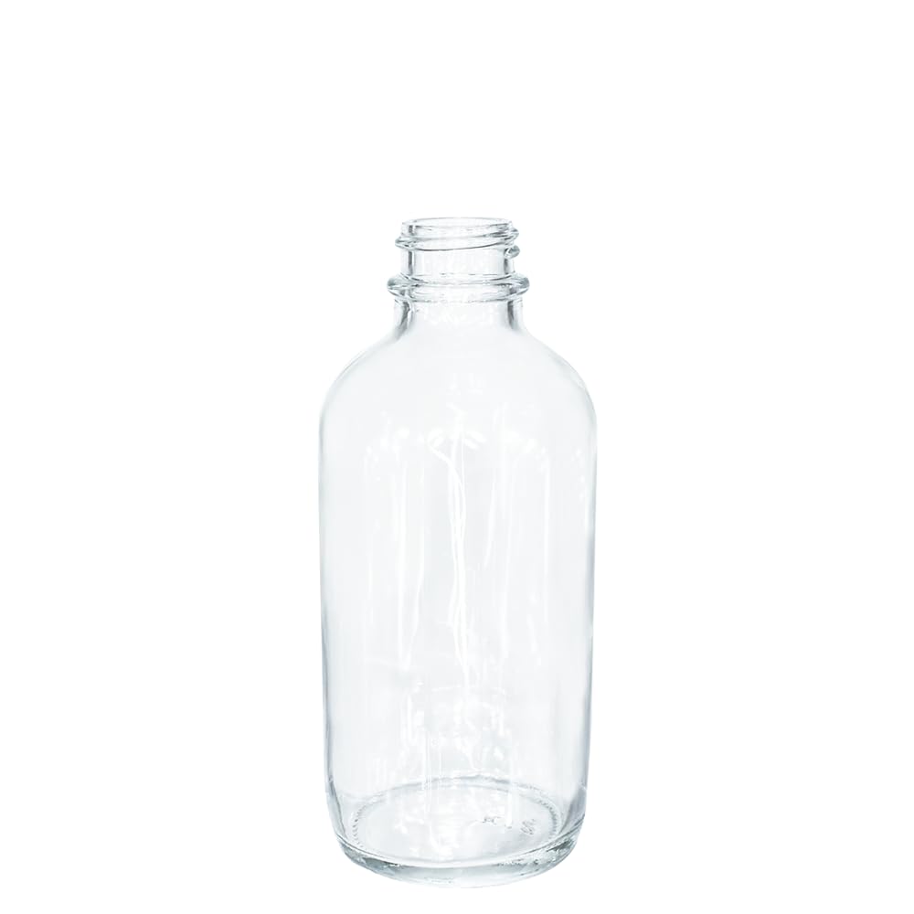 GlassBottleOutlet (Pack of 24) 4 oz. Clear Boston Round with Black Poly Cone Cap