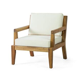 Christopher Knight Home Rossville Outdoor Club Chairs, Teak Finish + Beige