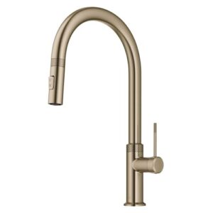 kraus oletto modern industrial pull-down single handle kitchen faucet in brushed gold, kpf-2654bg