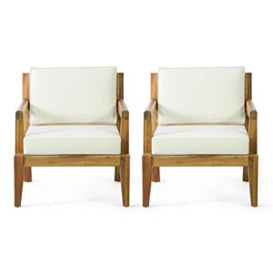 christopher knight home rossville outdoor club chairs, teak finish + beige