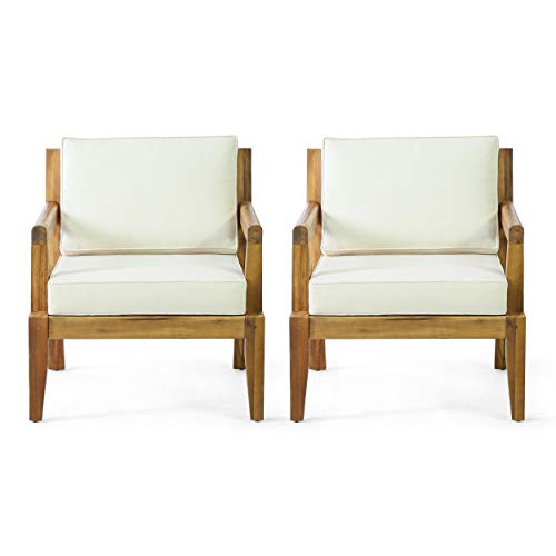 Christopher Knight Home Rossville Outdoor Club Chairs, Teak Finish + Beige