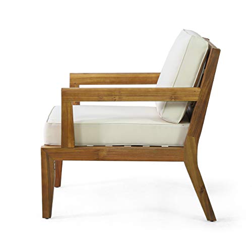 Christopher Knight Home Rossville Outdoor Club Chairs, Teak Finish + Beige