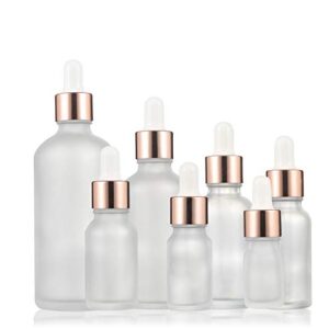 Furnido 12 Pack,1.7 Oz Frosted Glass Dropper Bottle,Empty Essential Oil Dropper Bottle Holder With Glass Eye Dropper,Rose-Golden Caps Perfume Travel Vial Container-Pipette,Stickers,Funnel included