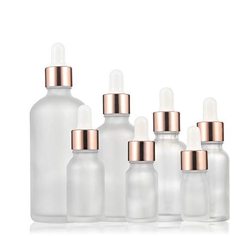 Furnido 12 Pack,1.7 Oz Frosted Glass Dropper Bottle,Empty Essential Oil Dropper Bottle Holder With Glass Eye Dropper,Rose-Golden Caps Perfume Travel Vial Container-Pipette,Stickers,Funnel included