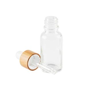 4 Pack,Clear Glass Dropper Bottle for Essential Oils,Empty Liquid Perfume Bottles With Pure Glass Pipettes,Bamboo Lid Cosmetic Travel Sample Container Vials-Pipette&Funnel included (30ml/1 Ounce)