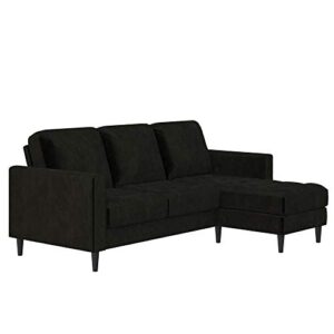 cosmoliving by cosmopolitan cosmoliving strummer reversible sectional couch, black velvet sofa (da038-bk)