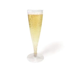 Oasis Creations Plastic Champagne Flute Glasses Set (100 count) 4.5 ounce - Silver Glitter Stem Cups -2 Pieces- Ideal for Birthday Party, Wedding Reception,Office Parties and other Celebrations!