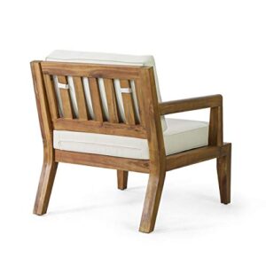 Christopher Knight Home Rossville Outdoor Club Chairs, Teak Finish + Beige