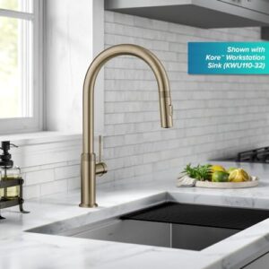 KRAUS Oletto Modern Industrial Pull-Down Single Handle Kitchen Faucet in Brushed Gold, KPF-2654BG