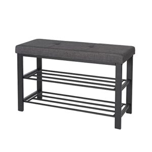 neatfreak upholstered storage bench for shoes - double seat shoe bench with upholstered fabric seat cushion and 2 x shoe racks - perfect for entryway, mudroom, foyer - 12.59" d x 31.89" w x 19.48" h