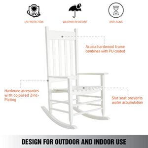 HOMESTEAD Wooden Rocking Chair Outdoor Furniture - Acacia Solid Wood White Rocking Chair Front Porch Furniture - FSC Certified Hardwood Indoor & Outdoor Adirondack Rocking Patio Rocker Porch Chairs