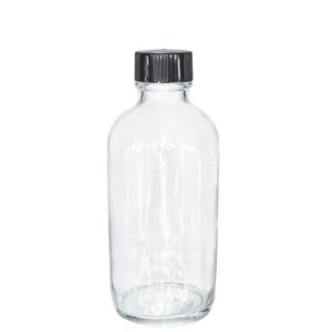 GlassBottleOutlet (Pack of 24) 4 oz. Clear Boston Round with Black Poly Cone Cap