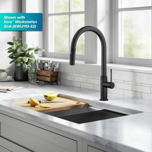 KRAUS Oletto Modern Industrial Pull-Down Single Handle Kitchen Faucet in Matte Black, KPF-2654MB