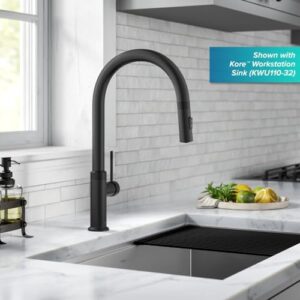 KRAUS Oletto Modern Industrial Pull-Down Single Handle Kitchen Faucet in Matte Black, KPF-2654MB