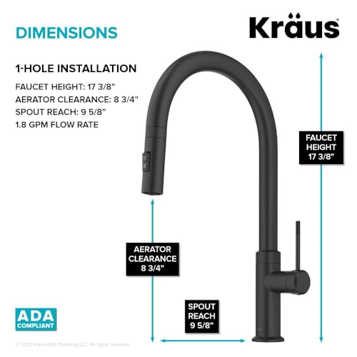 KRAUS Oletto Modern Industrial Pull-Down Single Handle Kitchen Faucet in Matte Black, KPF-2654MB