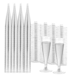 oasis creations plastic champagne flute glasses set (100 count) 4.5 ounce - silver glitter stem cups -2 pieces- ideal for birthday party, wedding reception,office parties and other celebrations!