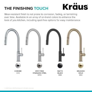 KRAUS Oletto Modern Industrial Pull-Down Single Handle Kitchen Faucet in Brushed Gold, KPF-2654BG