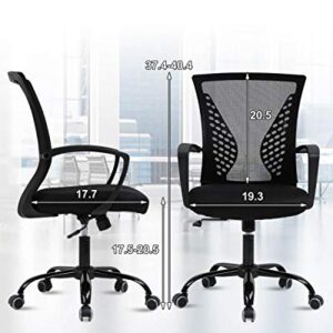 Home Office Chair, Ergonomic Desk Chair Mesh Mid Back Adjustable Height Computer Chair with Lumbar Support and Armrest Executive Arbitrary Rolling Swivel Task Chair - Black