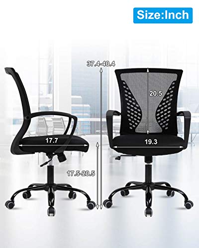 Home Office Chair, Ergonomic Desk Chair Mesh Mid Back Adjustable Height Computer Chair with Lumbar Support and Armrest Executive Arbitrary Rolling Swivel Task Chair - Black