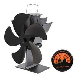 gohantee fireplace stove fan 5-blades, silent motors heat powered stove fan circulates warm/heated air eco stove fan with thermometer, for gas/pellet/wood/log stoves