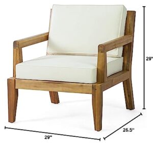 Christopher Knight Home Rossville Outdoor Club Chairs, Teak Finish + Beige