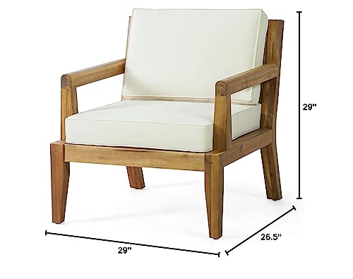 Christopher Knight Home Rossville Outdoor Club Chairs, Teak Finish + Beige