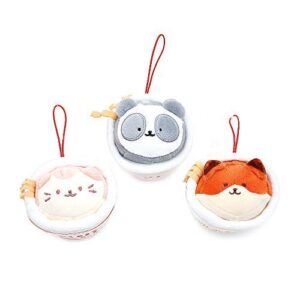 Anirollz Stuffed Animal Plush Keychain - Official Nissin Cup Noodle Ornament Charm Toy Doll | Soft, Squishy, Warm, Cute, Comfort, Safe | Birthday Gift Pillow with Kitty, Fox, Panda 3" Set of 3