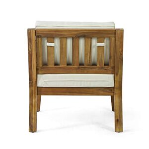 Christopher Knight Home Rossville Outdoor Club Chairs, Teak Finish + Beige