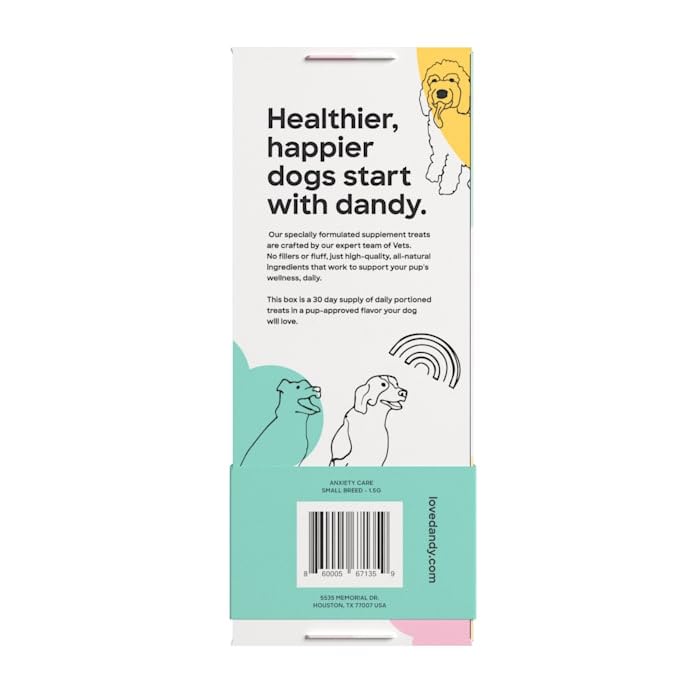 Dandy Anxiety Dog Calming Chews - 30 Vet-Approved Vitamin Packs - 4 Treats Per Pack - Anxiety Relief Treats - Calming Care Probiotic Supplement for Dogs (Small Breed - Up to 45lbs)