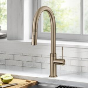 KRAUS Oletto Modern Industrial Pull-Down Single Handle Kitchen Faucet in Brushed Gold, KPF-2654BG