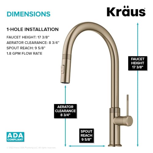 KRAUS Oletto Modern Industrial Pull-Down Single Handle Kitchen Faucet in Brushed Gold, KPF-2654BG