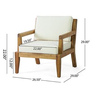 Christopher Knight Home Rossville Outdoor Club Chairs, Teak Finish + Beige