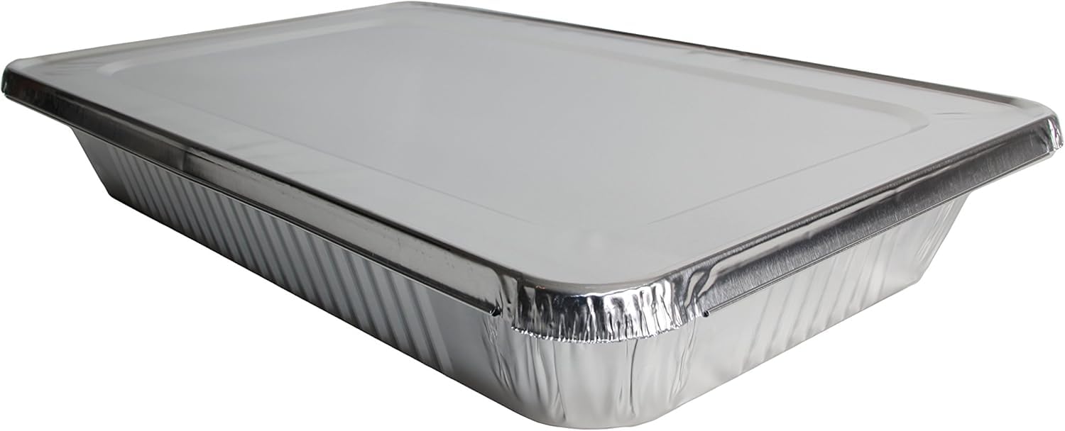 EHOMEA2Z Large Aluminum Pans With Lids Disposable Full Heavy Duty Roasting, Broiling, Baking, Catering Pans 21x13x3 (15, Full-Size w/Lids)